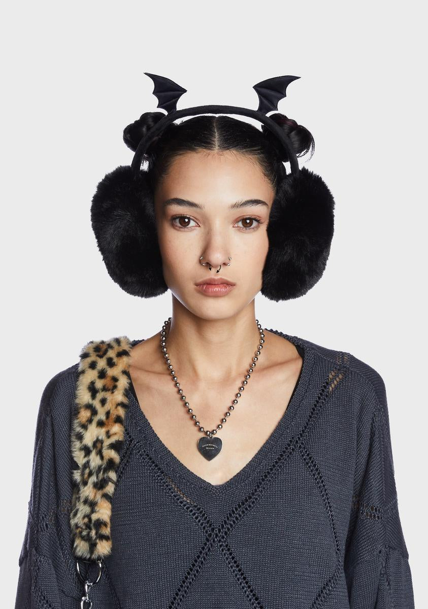 Batwing Ear Muffs Faux Fur - Black – Dolls Kill