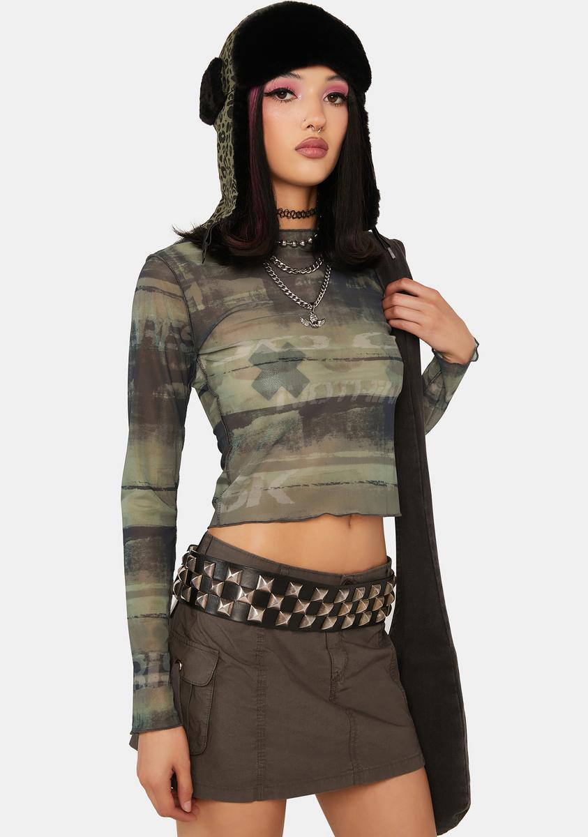 Minga Graphic Mesh Crop Top - Green – Dolls Kill