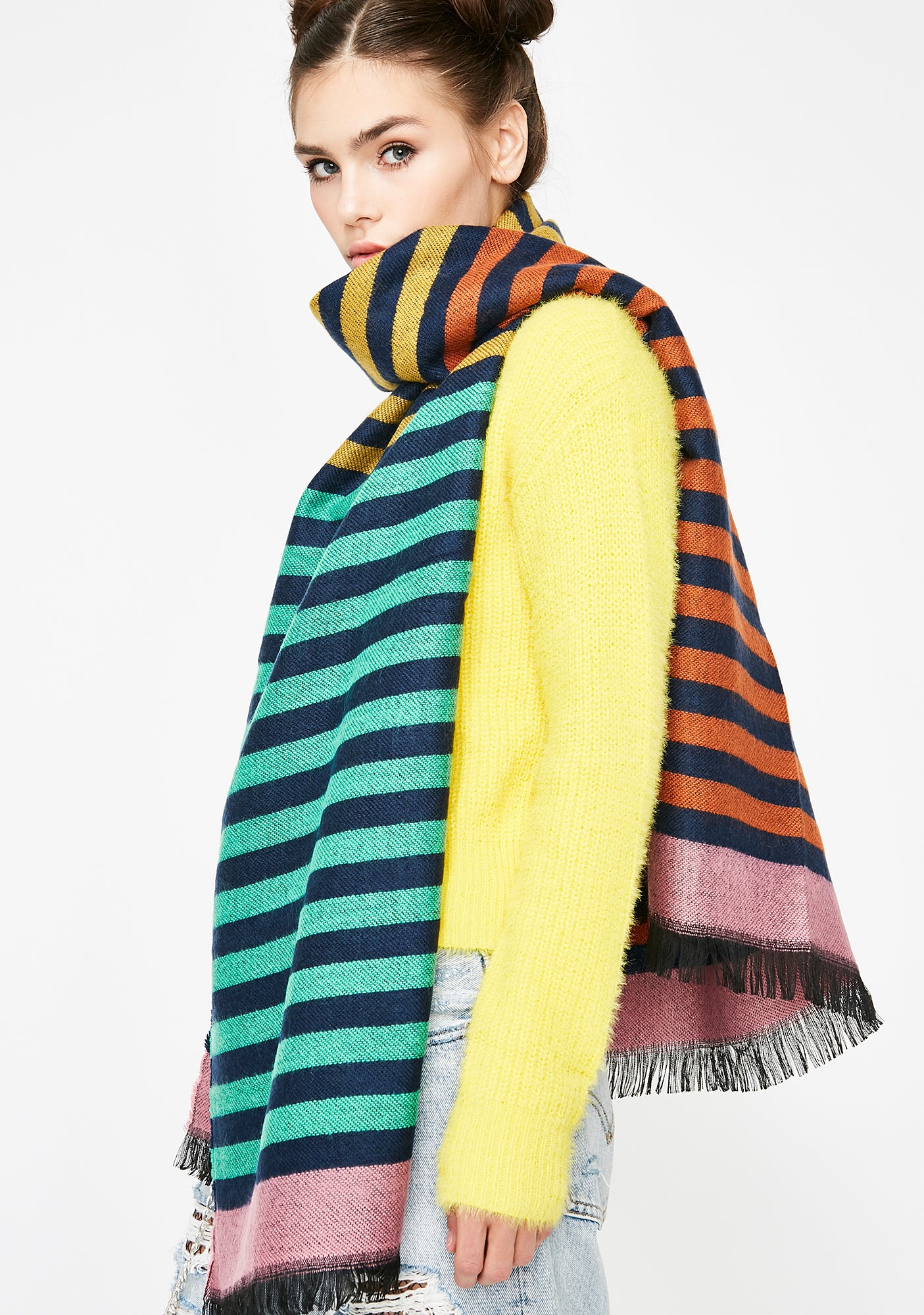 Striped Oversize Fringe Trim Scarf – Dolls Kill