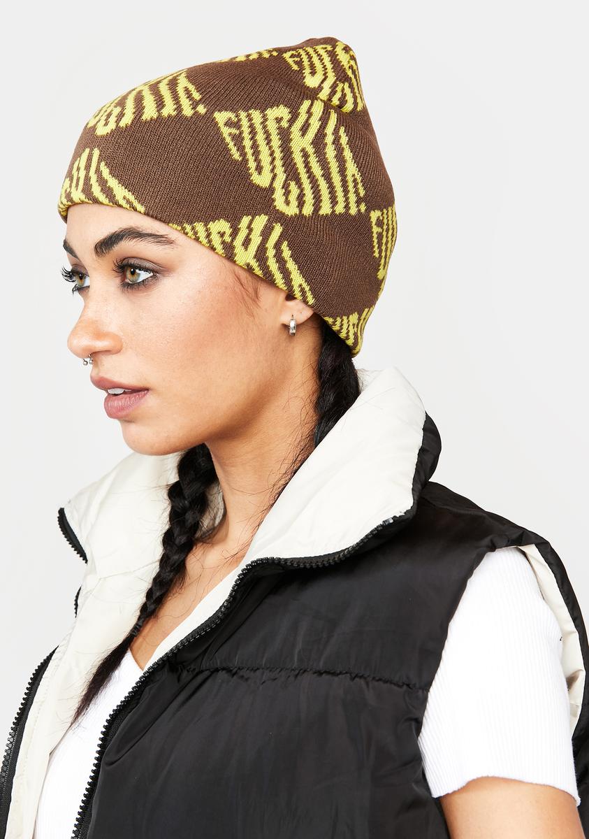 HUF Checkerboard Graphic Beanie Brown – Dolls Kill