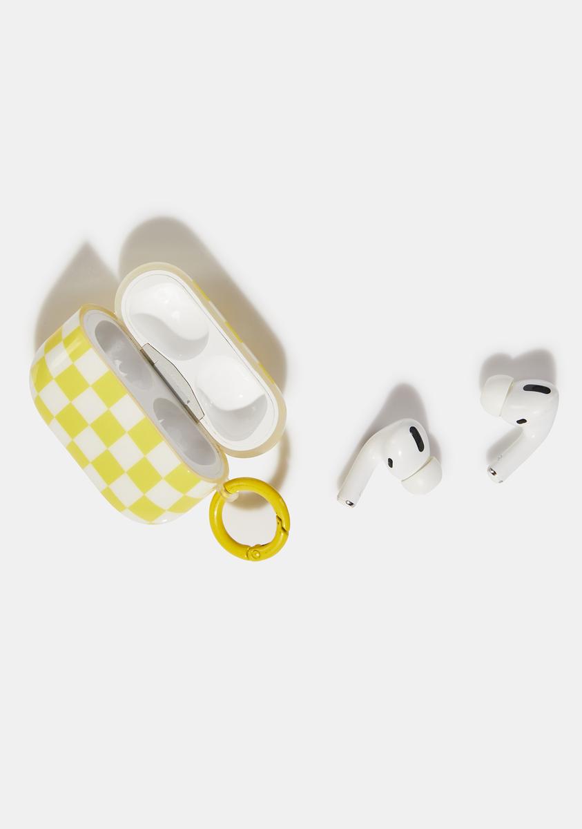 Checkered Print Airpod Case With Clip - Yellow – Dolls Kill
