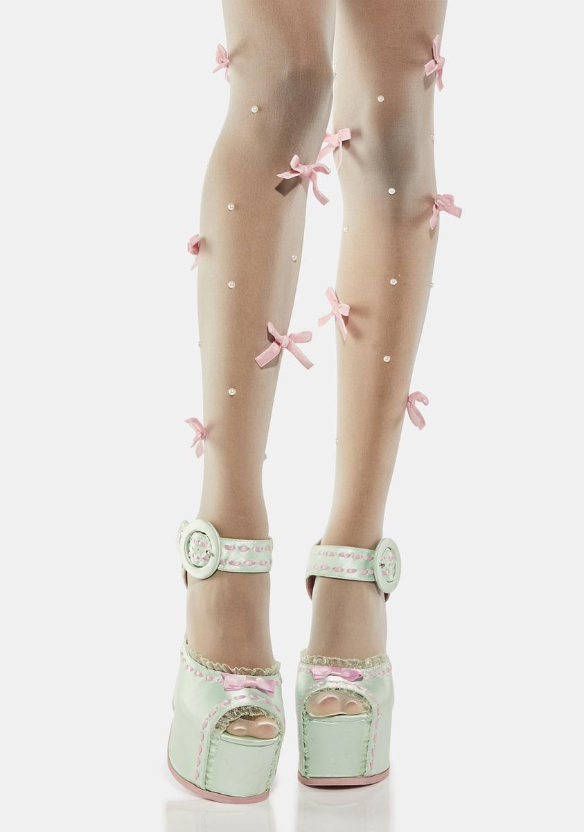 Sheer Bow Pearl Tights - Pink – Dolls Kill