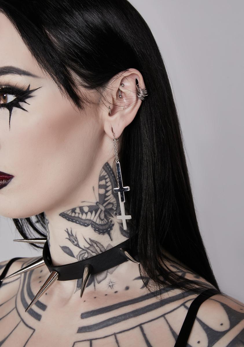 Widow Cross Charm Drop Earrings - Silver – Dolls Kill