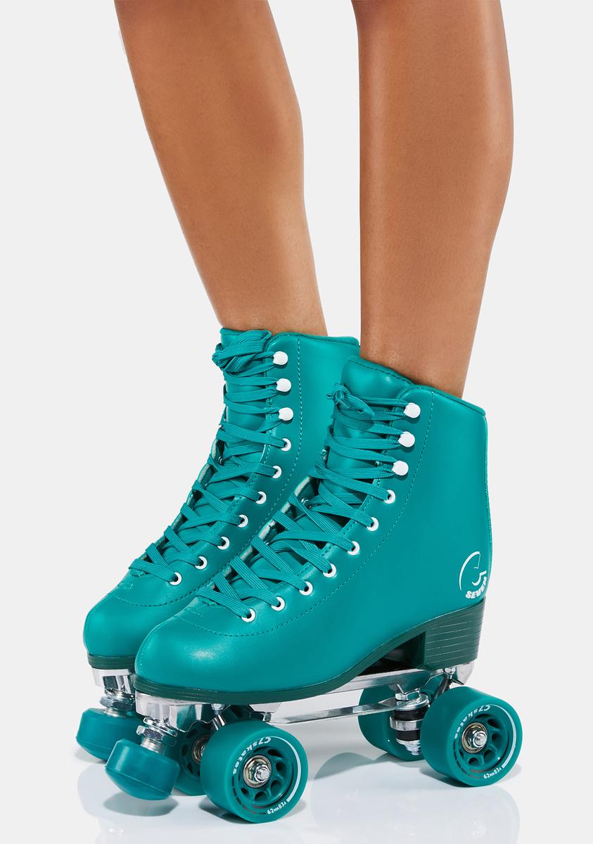 Vegan Leather Metal Quad Skates Teal – Dolls Kill
