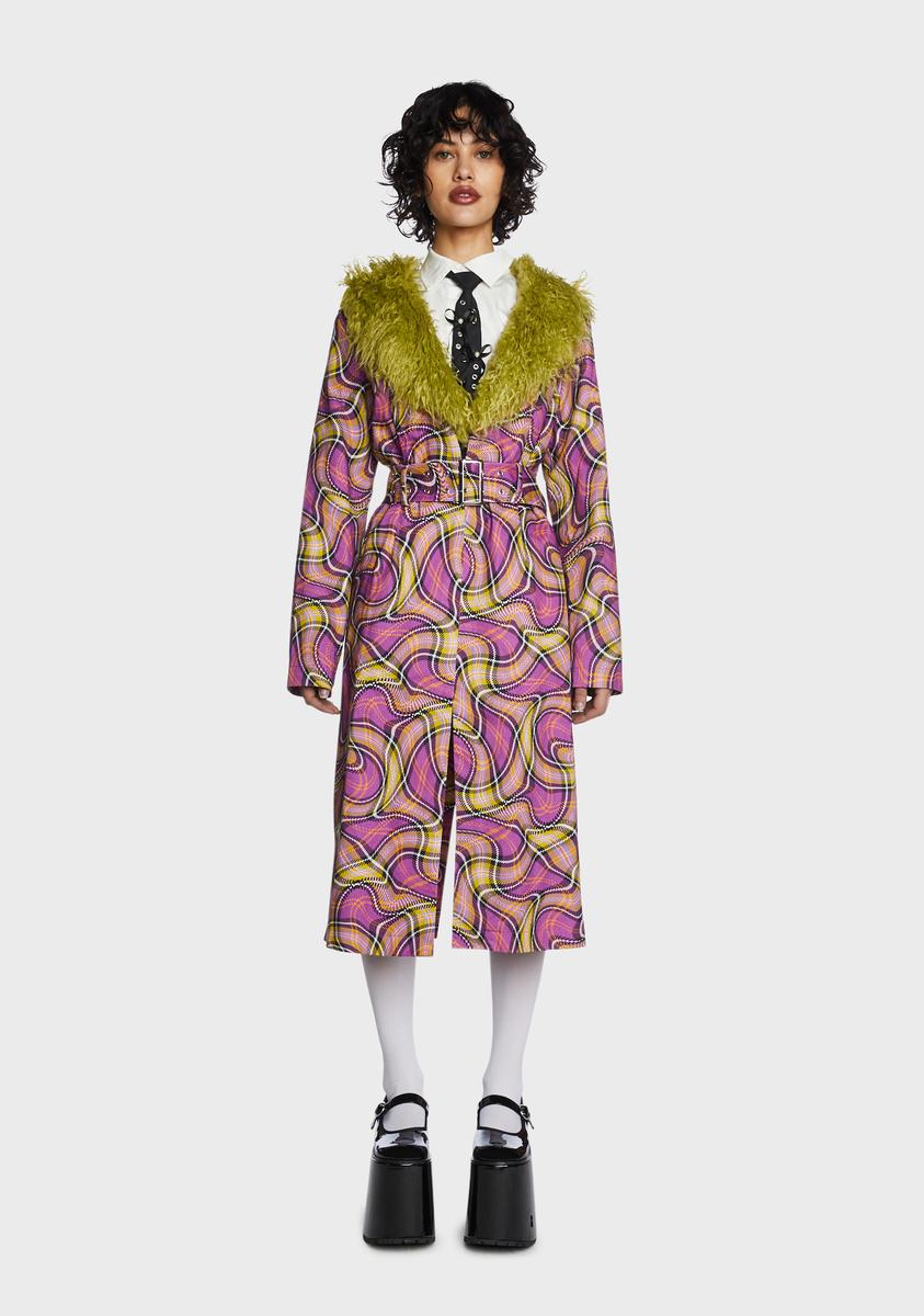 The Ragged Priest Wavy Plaid Faux Fur Coat - Multi – Dolls Kill