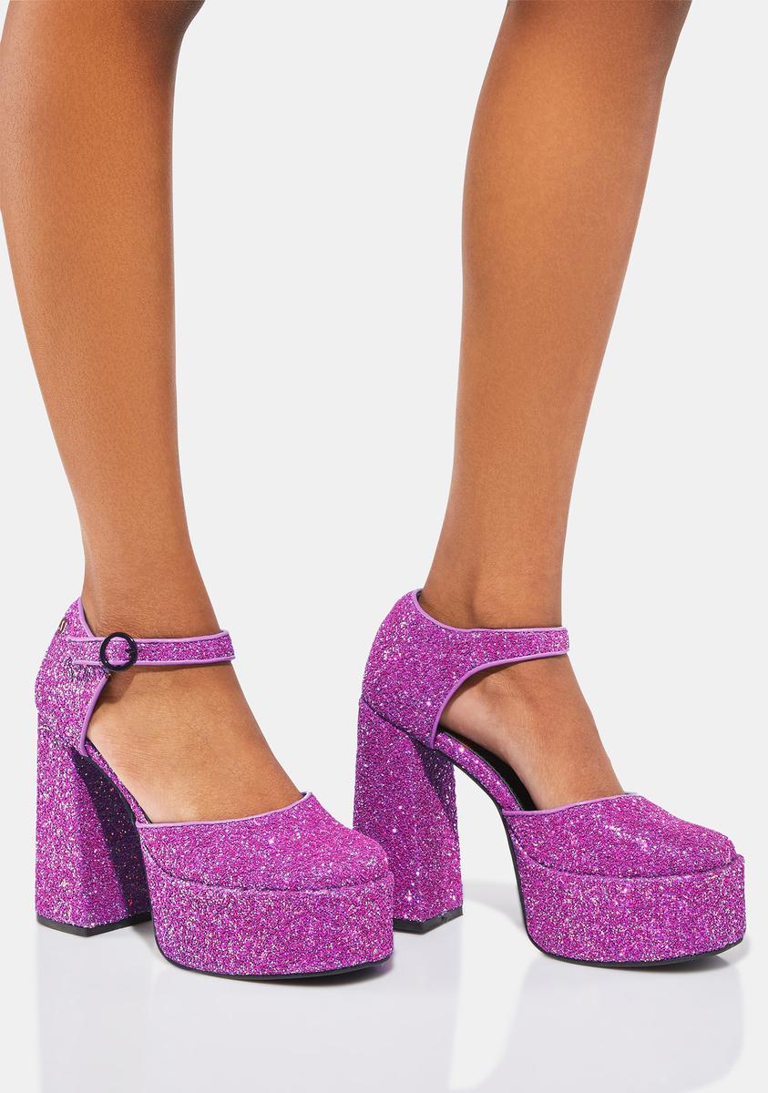 Shellys London Rage Pink Glitter Platform Heels – Dolls Kill