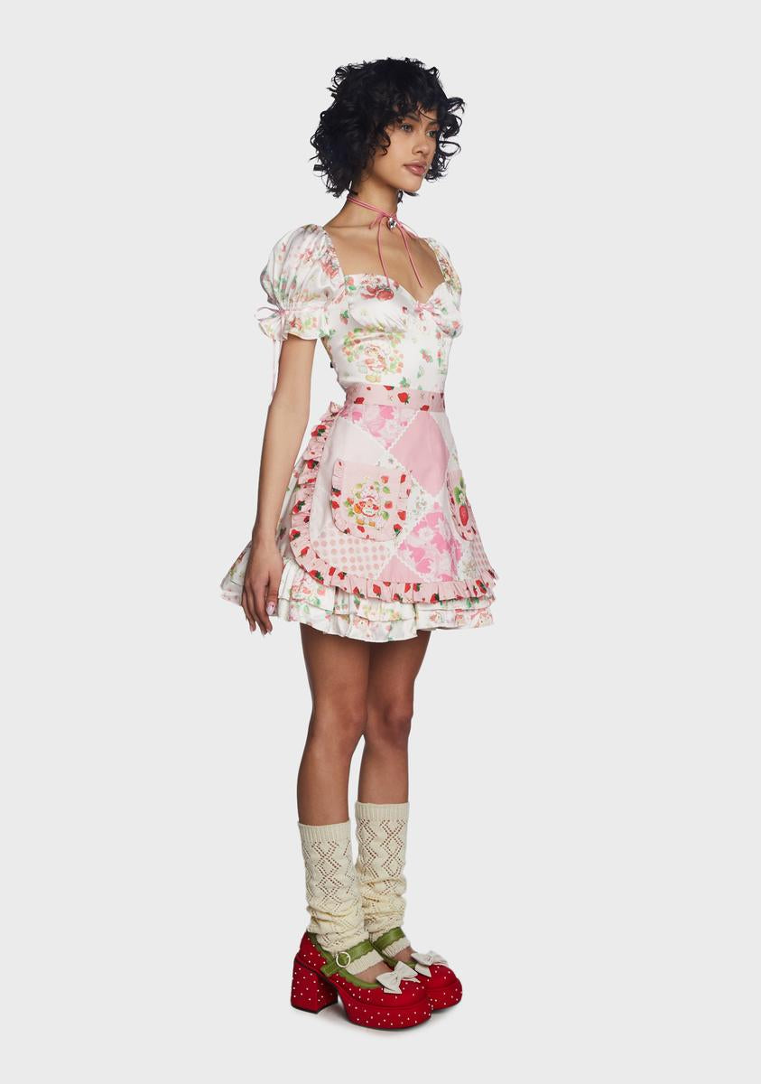Dolls Kill X Strawberry Shortcake Patchwork Print Waist Apron - Pink