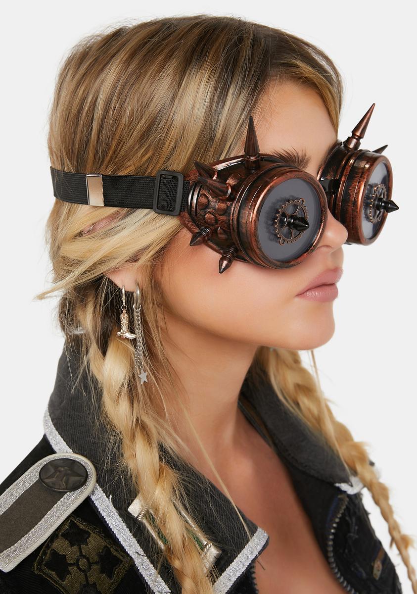 Funk Plus Bronze Spiked Goggles - Brown – Dolls Kill