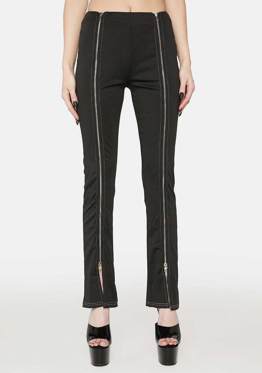 Zipper Low Waist Pants - Black – Dolls Kill