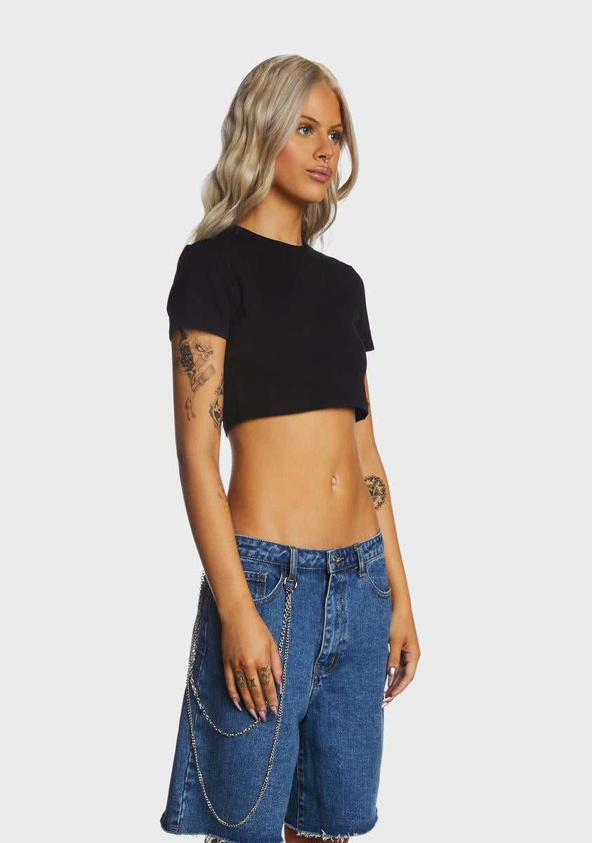 Kiki Riki Short Sleeve Crop Top - Black#N##N# – Dolls Kill