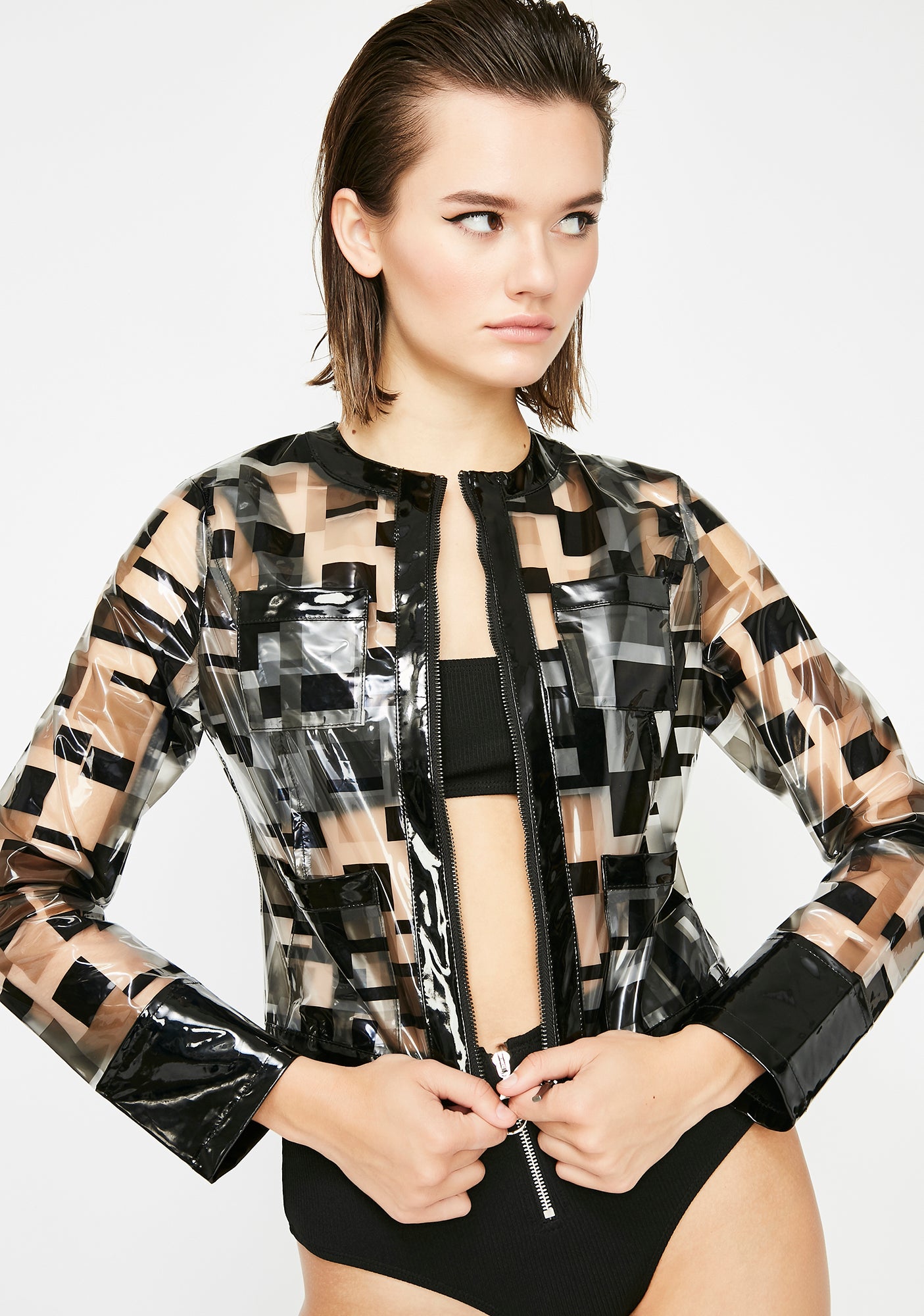 Block Cropped Vinyl Jacket – Dolls Kill