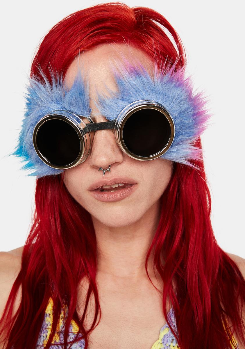 Fuzzy Ombre Faux Fur Goggles Black Blue – Dolls Kill