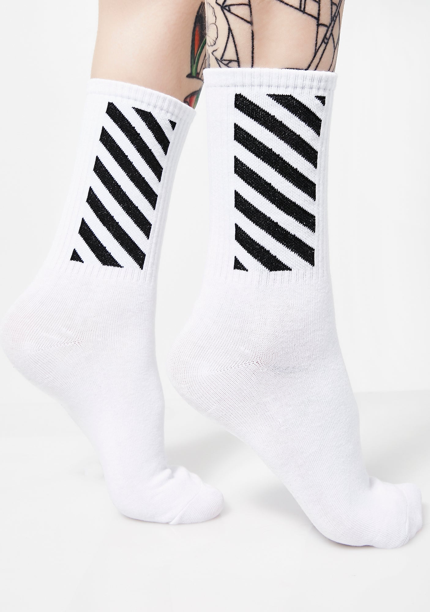 Striped Panel White Socks – Dolls Kill