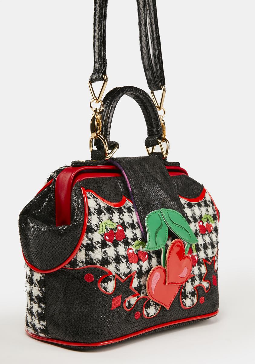 Irregular Choice Houndstooth Cherry Handbag - Black/Red – Dolls Kill