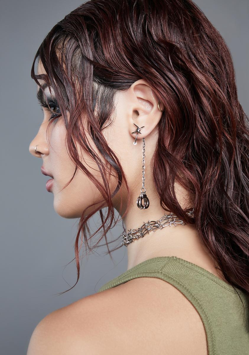 Widow Barbed Wire Handcuff Drop Earrings - Silver – Dolls Kill