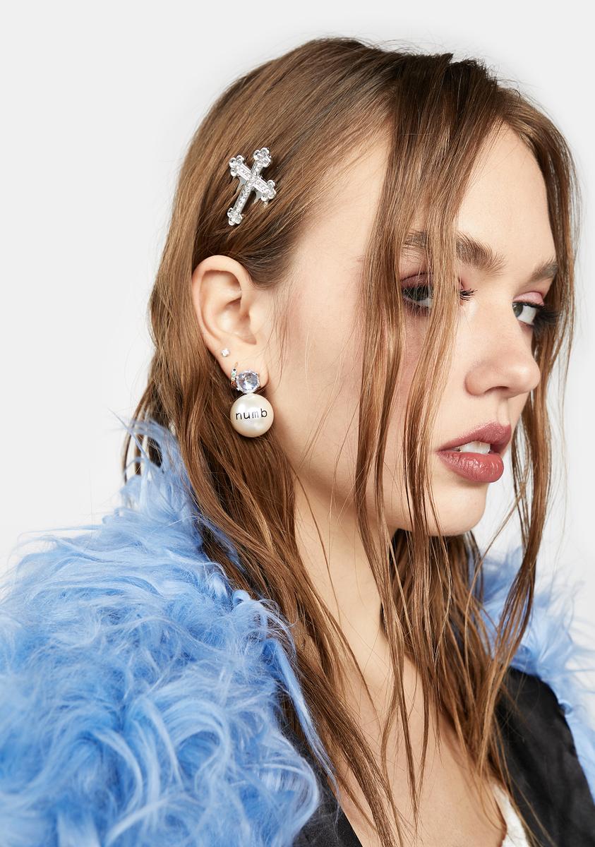 Rhinestone Cross Hair Pin - Silver – Dolls Kill