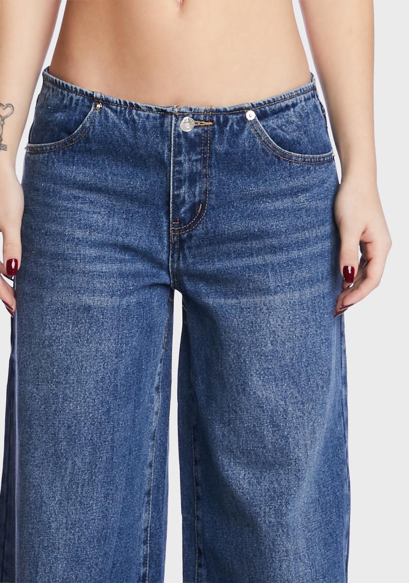 Edikted Denim Low Waist Wide Leg Jeans - Blue – Dolls Kill