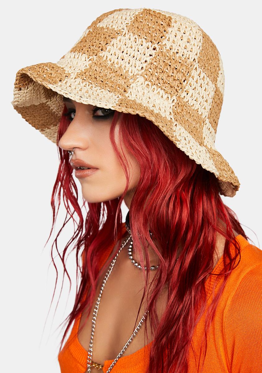 Woven Checkered Bucket Hat - Tan – Dolls Kill