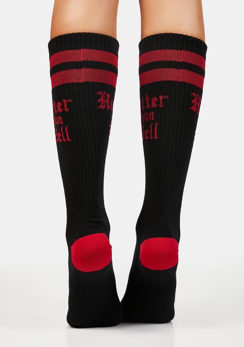 Hotter Than Hell Graphic Knee High Socks - Black/Red – Dolls Kill