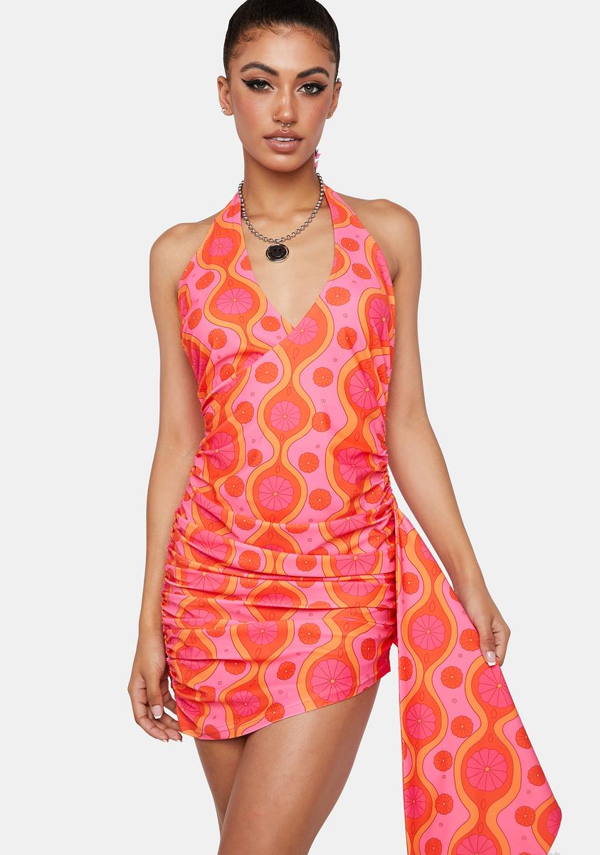 Trippy Floral Halter Mini Dress - Pink – Dolls Kill