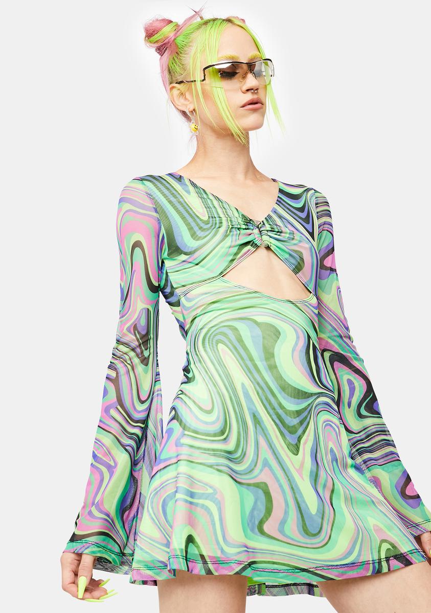 Current Mood Neon Swirl Mesh Mini Dress - Multi – Dolls Kill