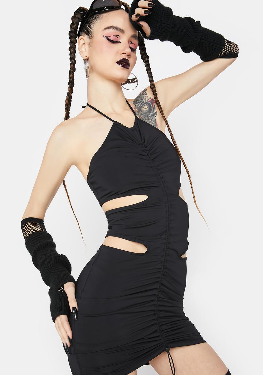 Horoscopez Taurus Ruched Cut Out Bodycon Halter Dress - Black – Dolls Kill