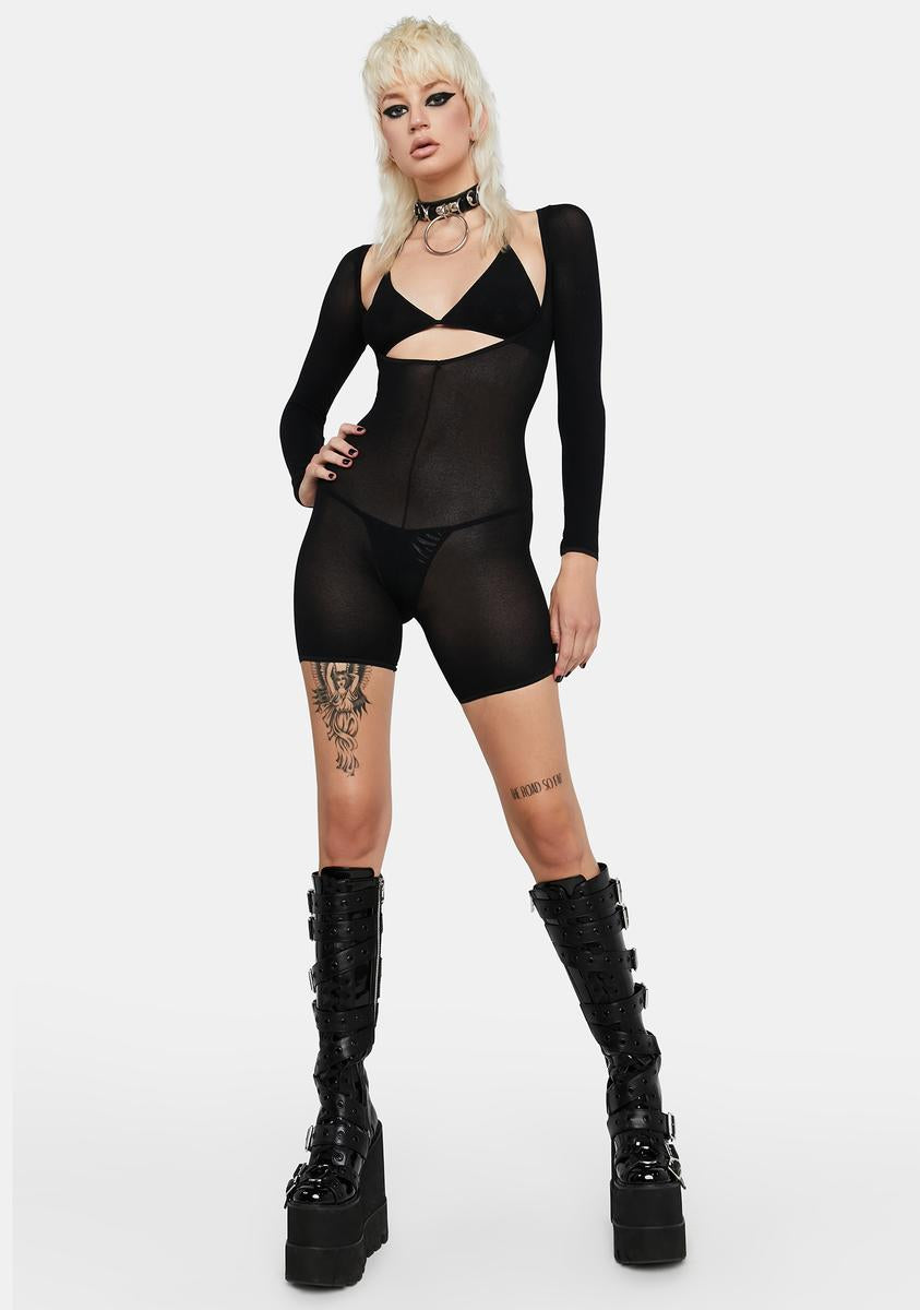 Plunging Scoop Neck Bra & Playsuit Set - Black – Dolls Kill