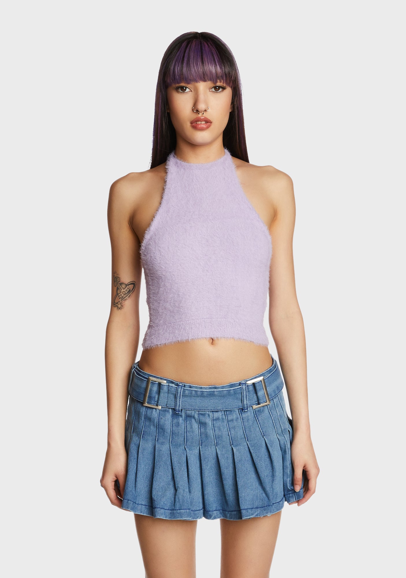Fuzzy Halter Crop Top - Purple – Dolls Kill