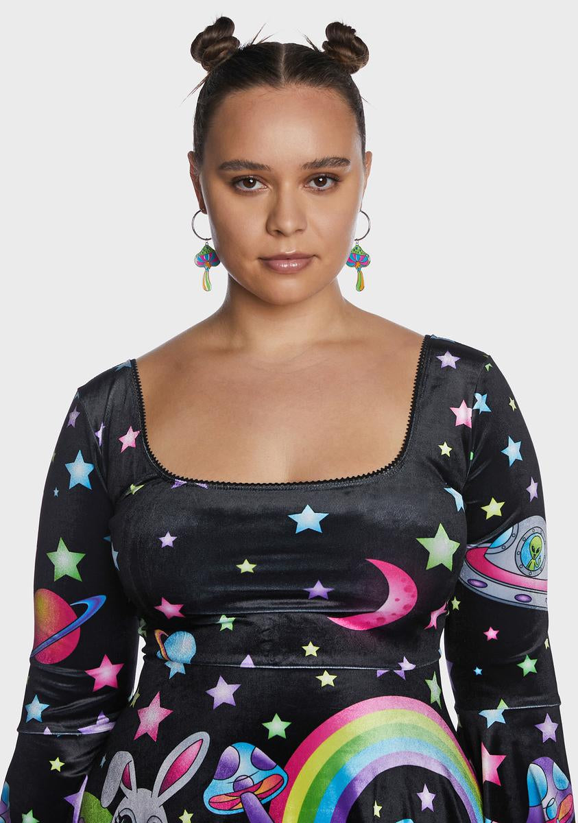 Trippy Mushroom Drop Earrings - Multi – Dolls Kill