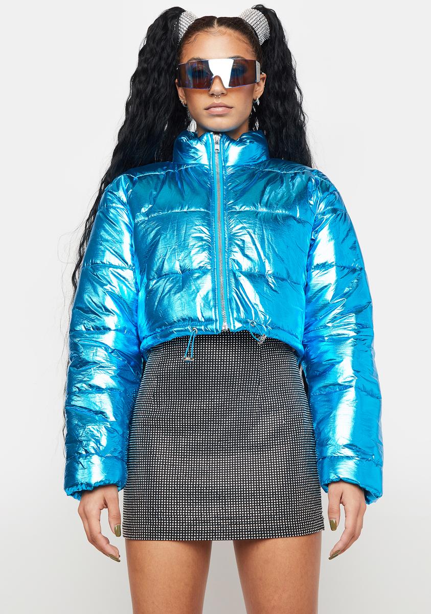 Cropped Metallic Puffer Jacket - Blue – Dolls Kill