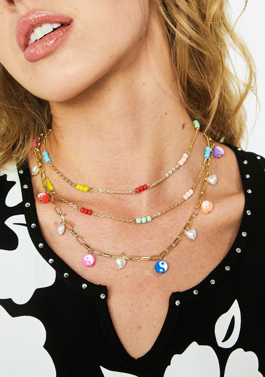 Layered Chains With Rainbow Yin Yang Beads - Gold – Dolls Kill