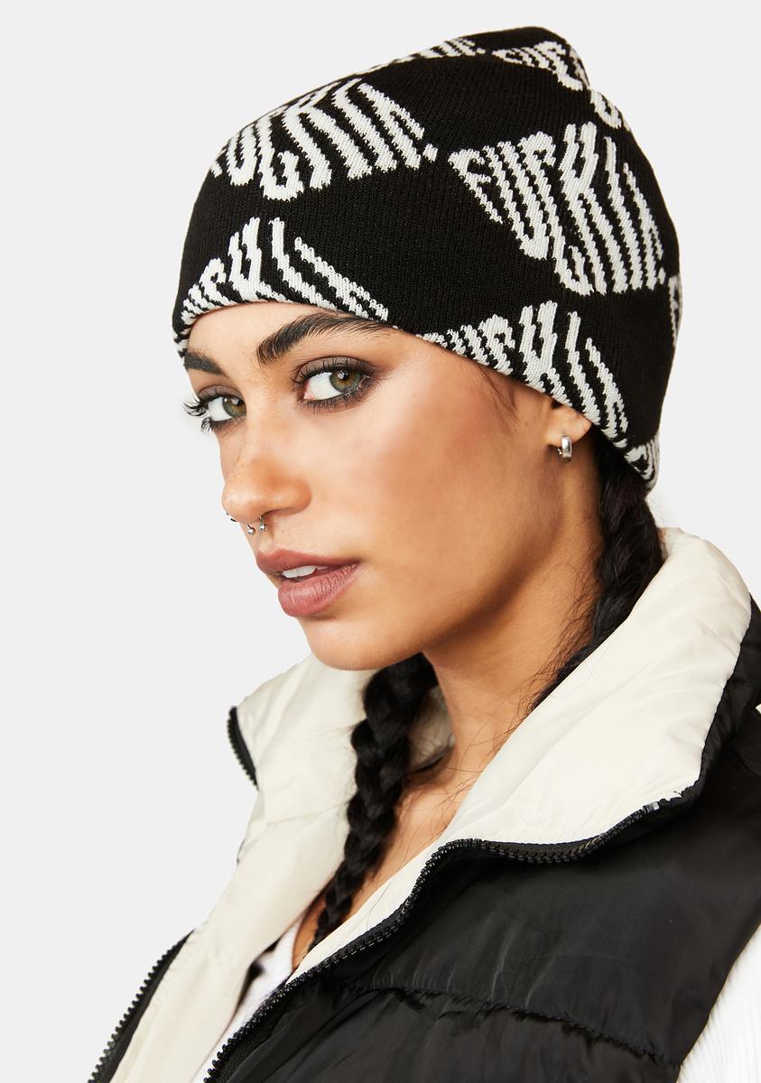 HUF Checkerboard Graphic Beanie Black – Dolls Kill