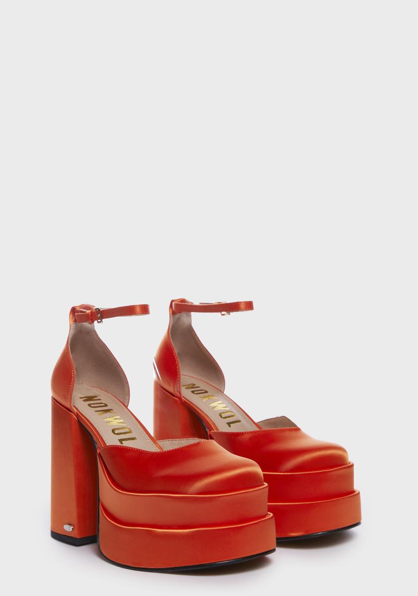 NOKWOL Satin Double Platform Heels - Orange – Dolls Kill