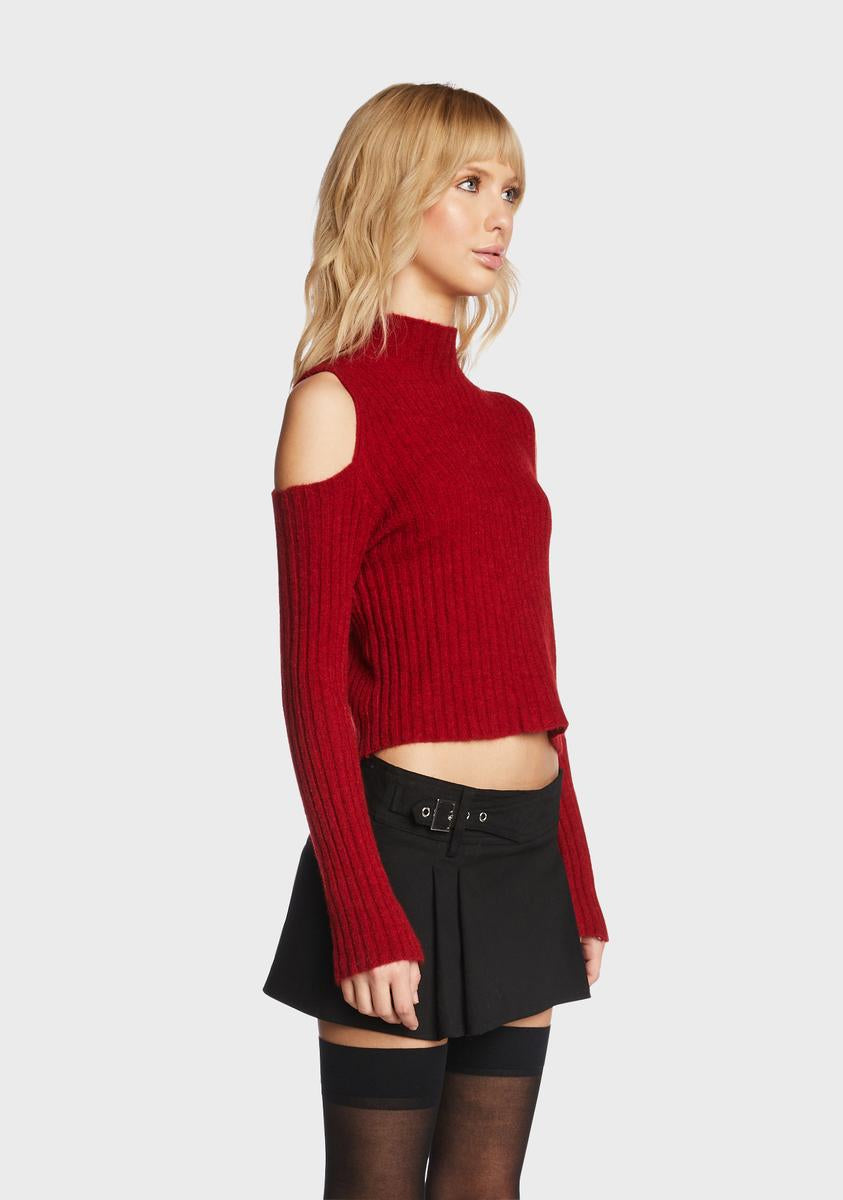 Cold Shoulder Cutout Turtleneck Sweater - Red – Dolls Kill