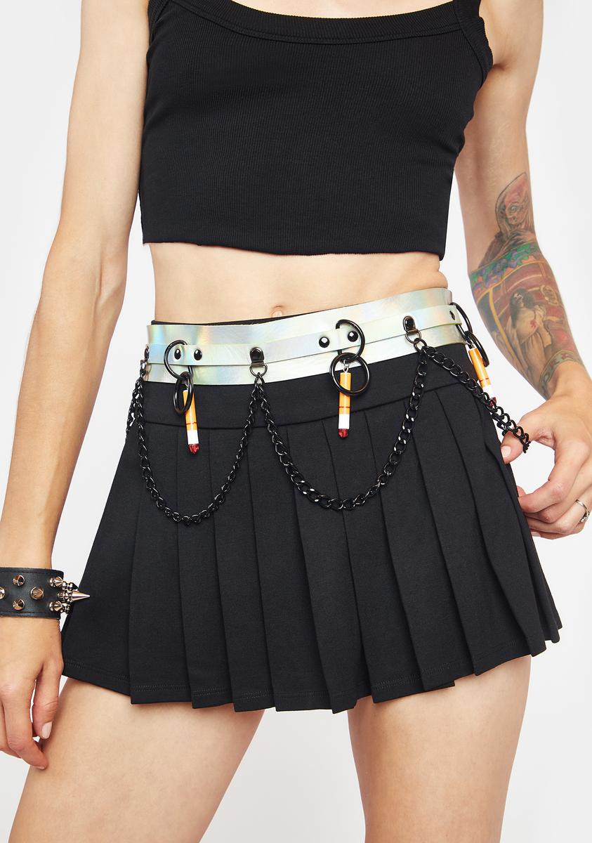 Iridescent Belt With Chains And Cigarette Charms - Silver – Dolls Kill
