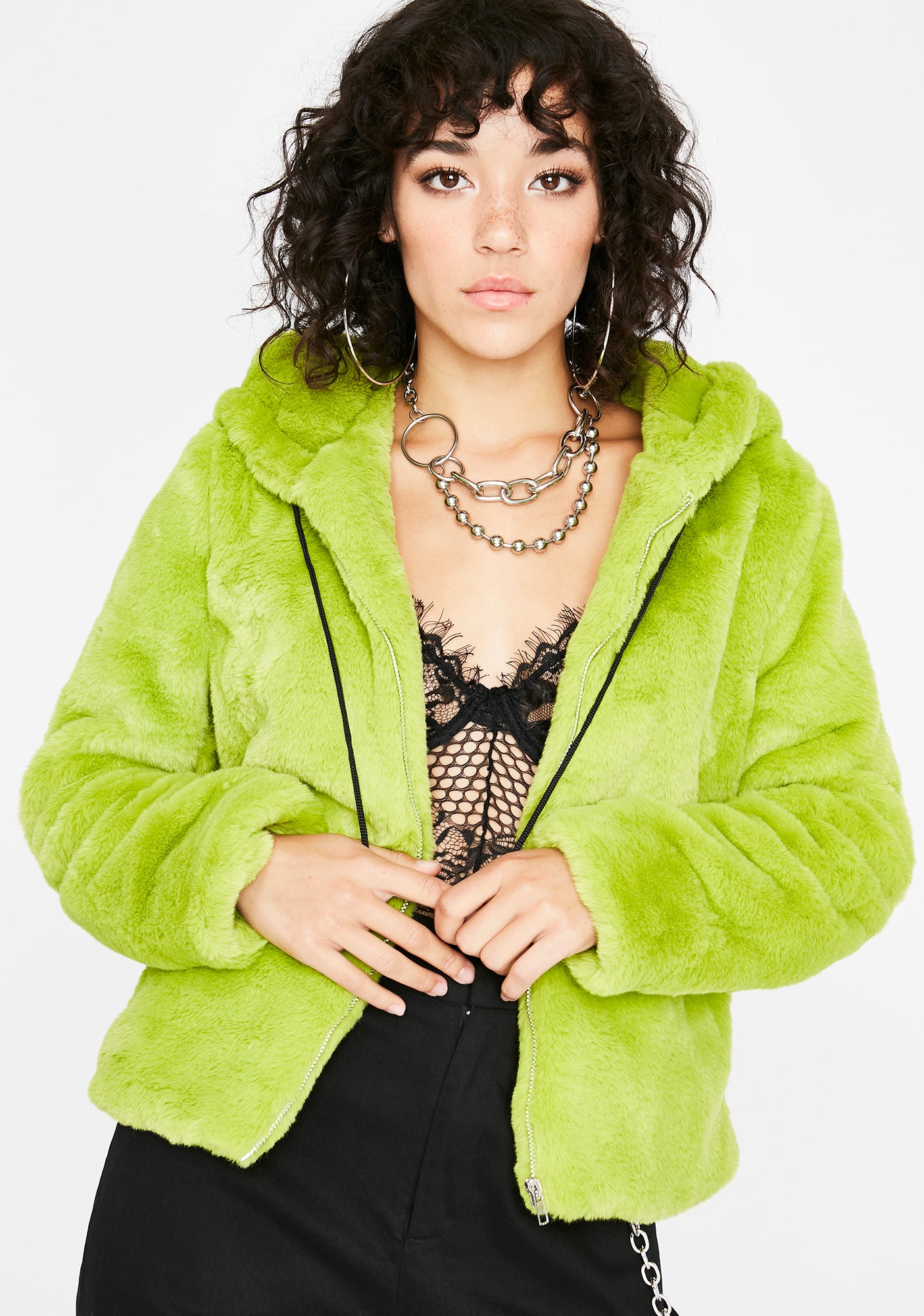 Fuzzy Hooded Zip Jacket – Dolls Kill