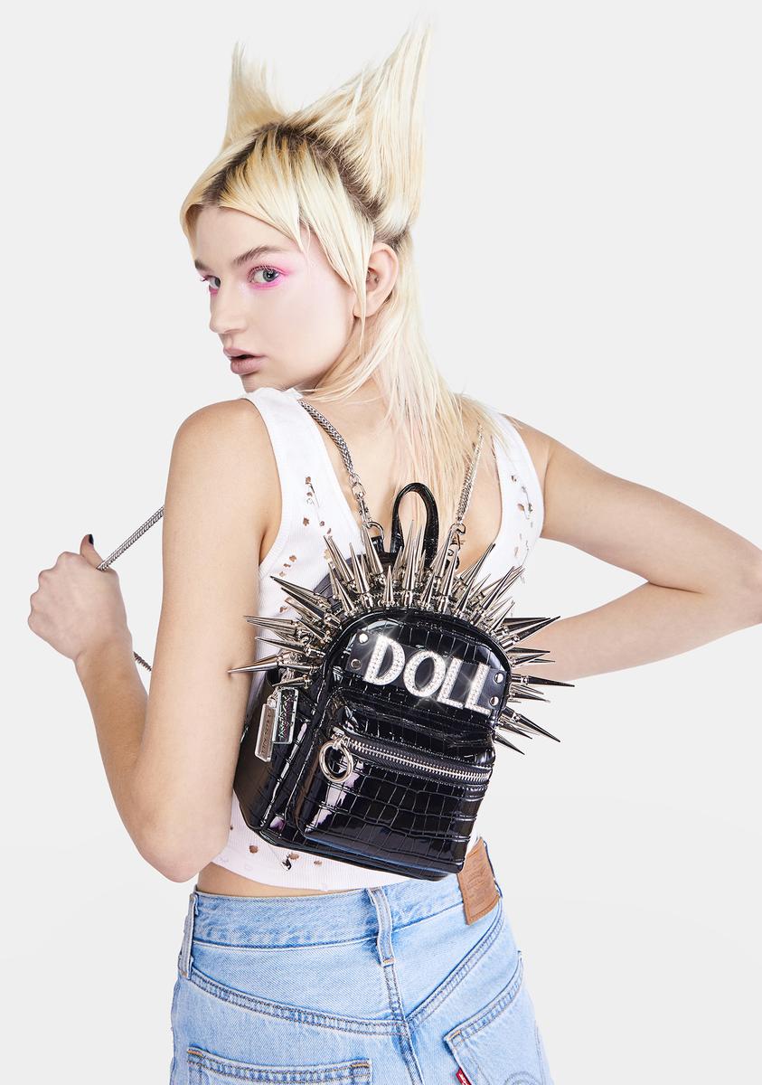 Dolls Kill x Nastygem Rhinestone Doll Spiked Mini Backpack - Black