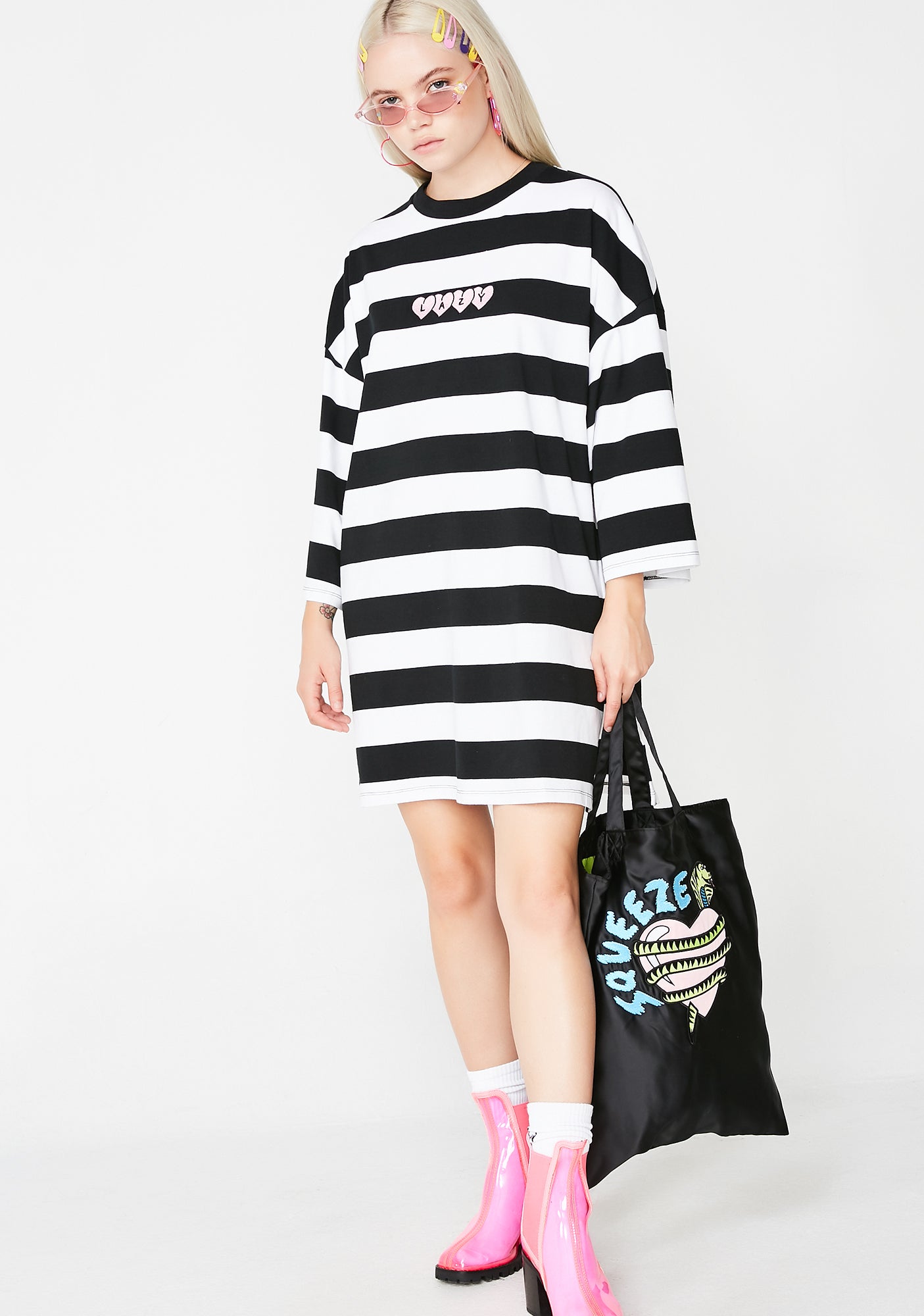 Lazy Heart Stripey Tee Dress – Dolls Kill