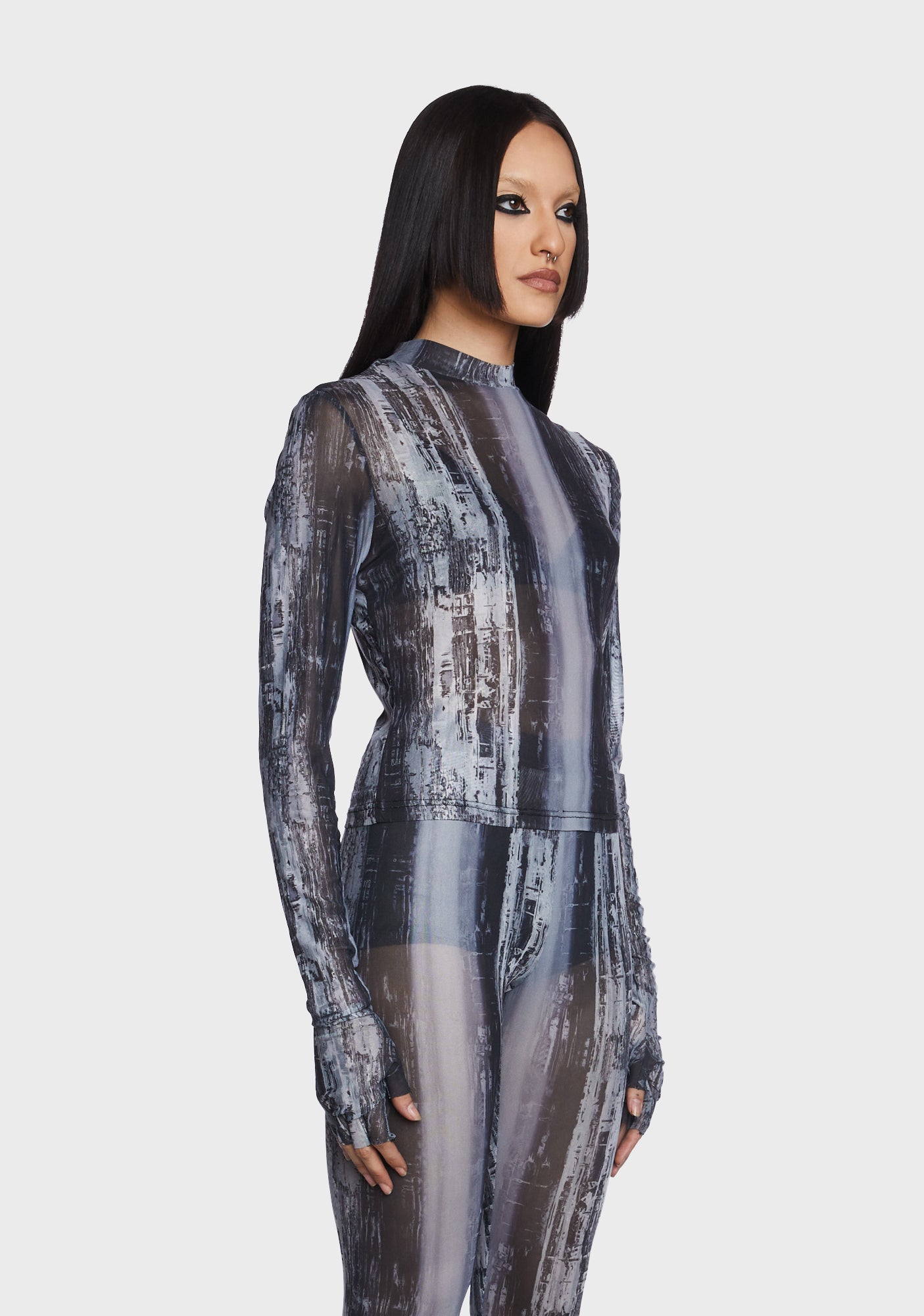 Punk Rave Abstract Print Mesh Top - Black/Grey – Dolls Kill