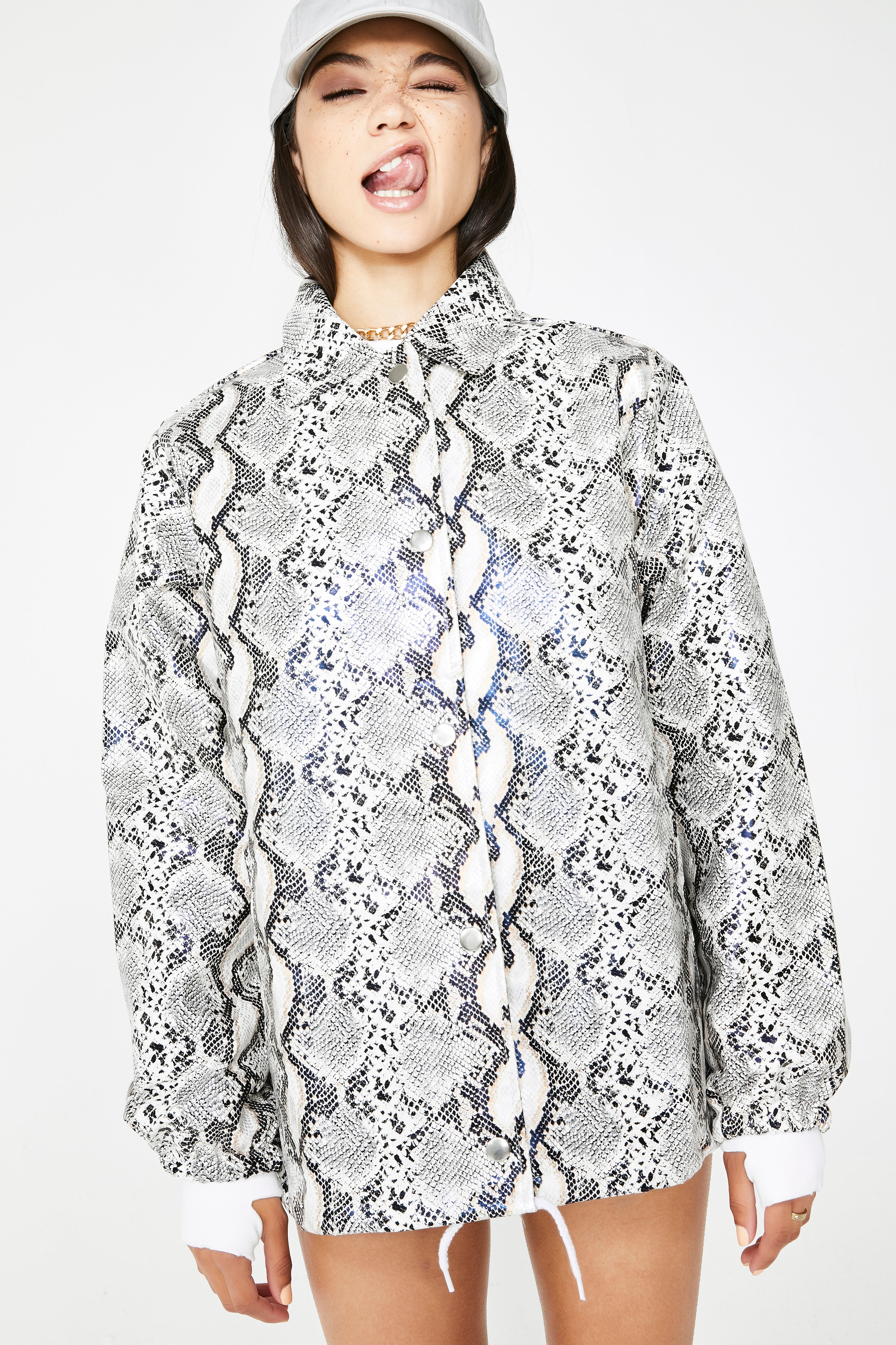 Faux Snakeskin Long Sleeve Jacket – Dolls Kill