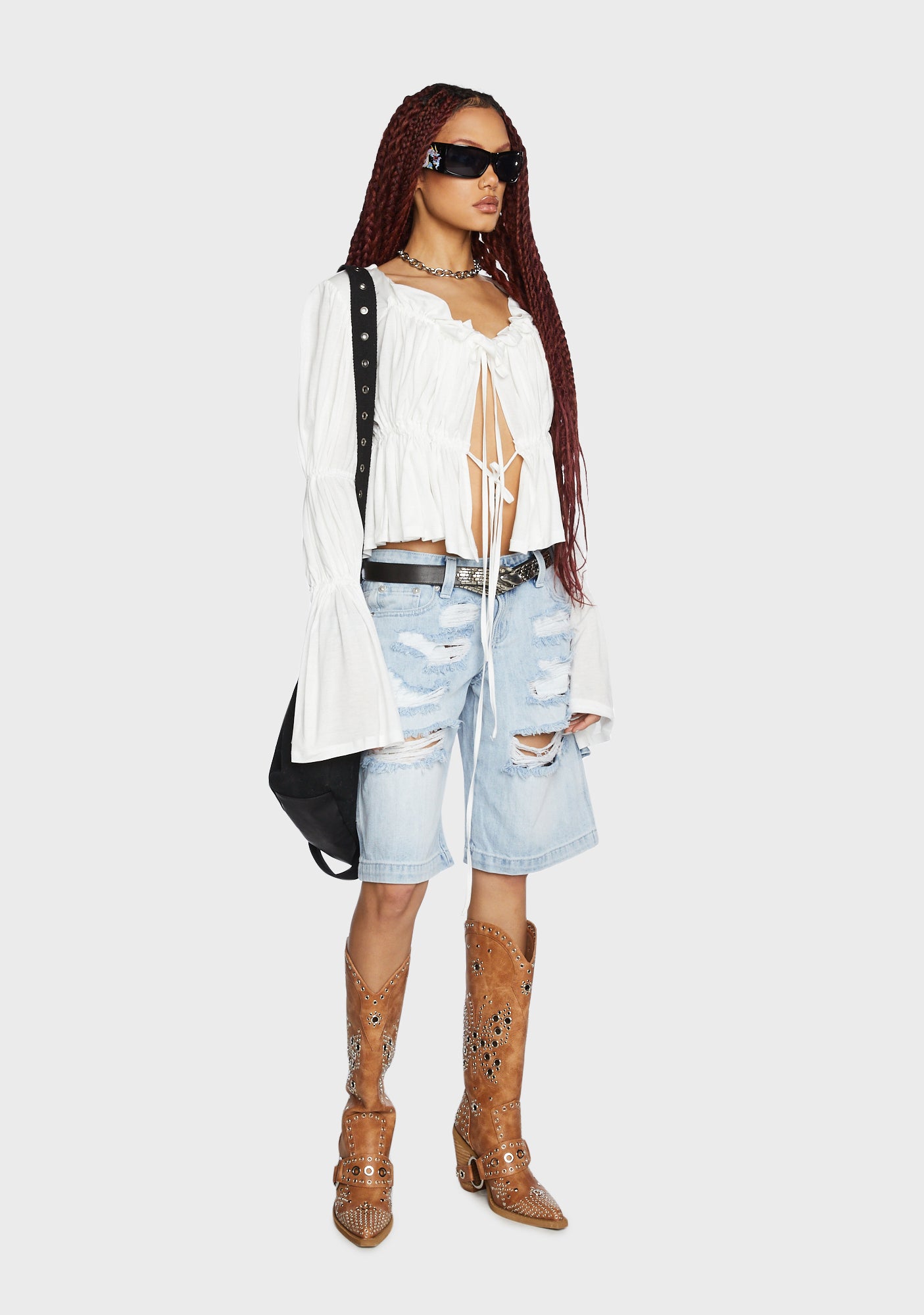 Current Mood Ruched Open Front Top - Off White – Dolls Kill