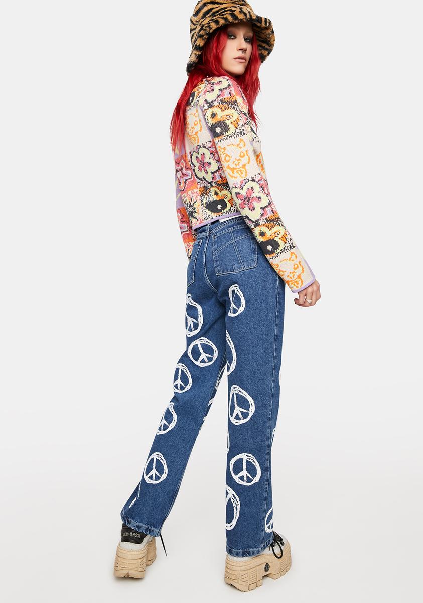 The Ragged Priest Peace Sign Low Rise Denim Jeans - Blue – Dolls Kill