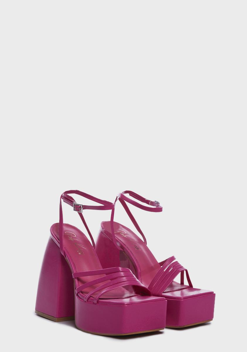 Strappy Platform Flared Heels - Pink – Dolls Kill