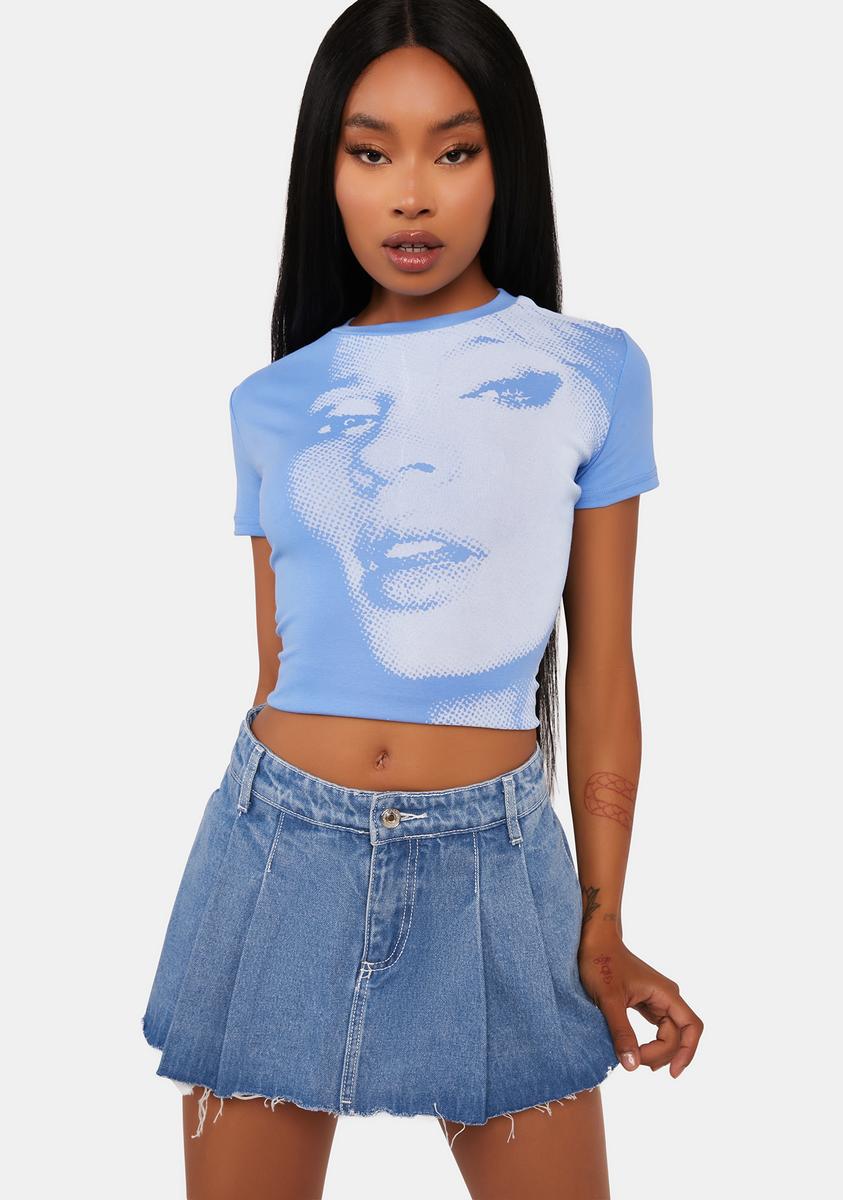 Edikted Denim Pleated Skort Blue Dolls Kill