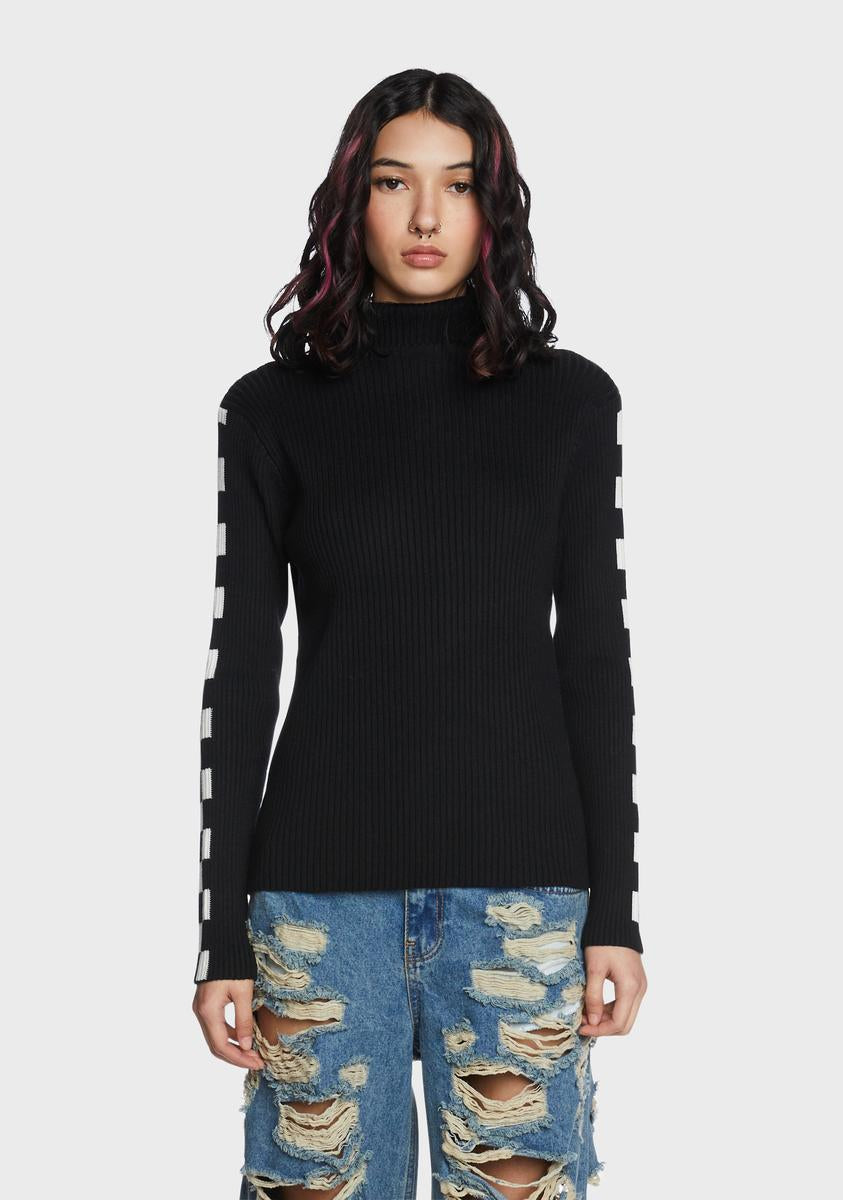 Ribbed Checkered Turtleneck Sweater - Black – Dolls Kill