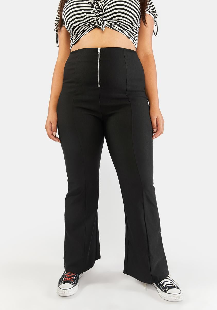 Plus Size High Waist Zip Up Flare Pants - Black – Dolls Kill