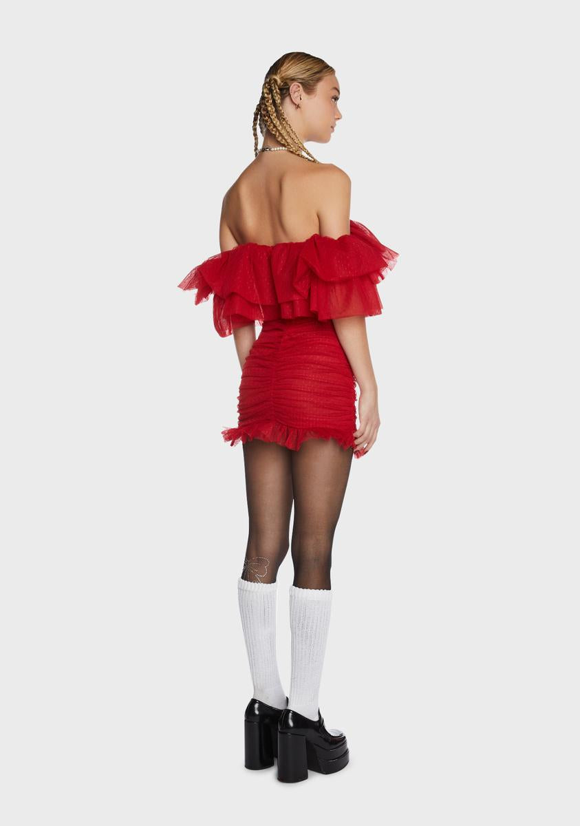 Kiki Riki Ruched Tulle Mini Dress - Red – Dolls Kill