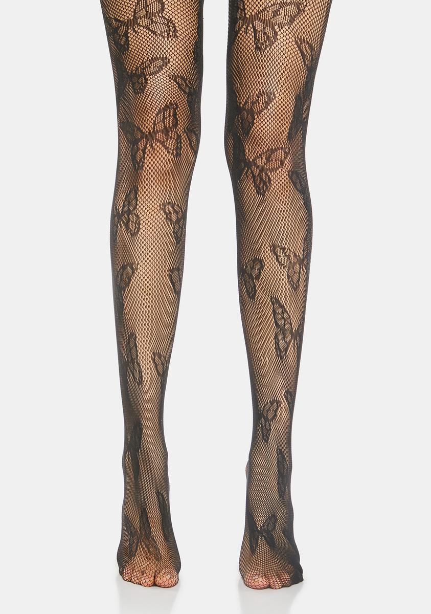 Butterfly Pattern Fishnet Tights - Black – Dolls Kill