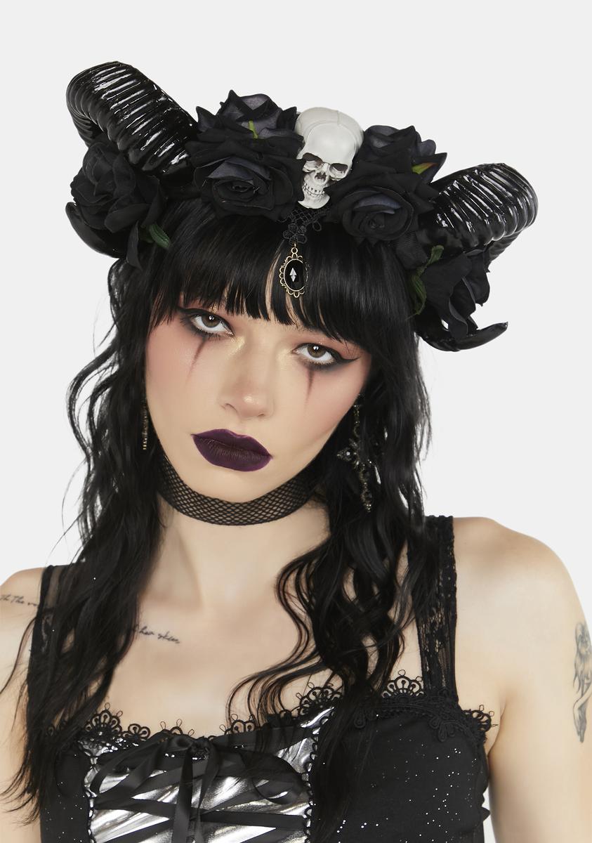Devil Fashion Floral Skeleton Horn Headpiece - Black – Dolls Kill