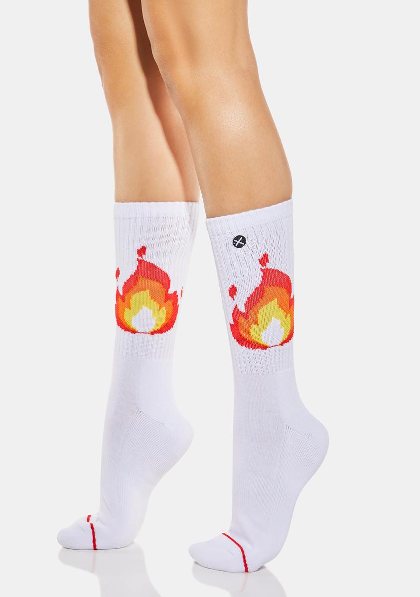 Odd Sox Pixel Flames Graphic Crew Socks - White – Dolls Kill